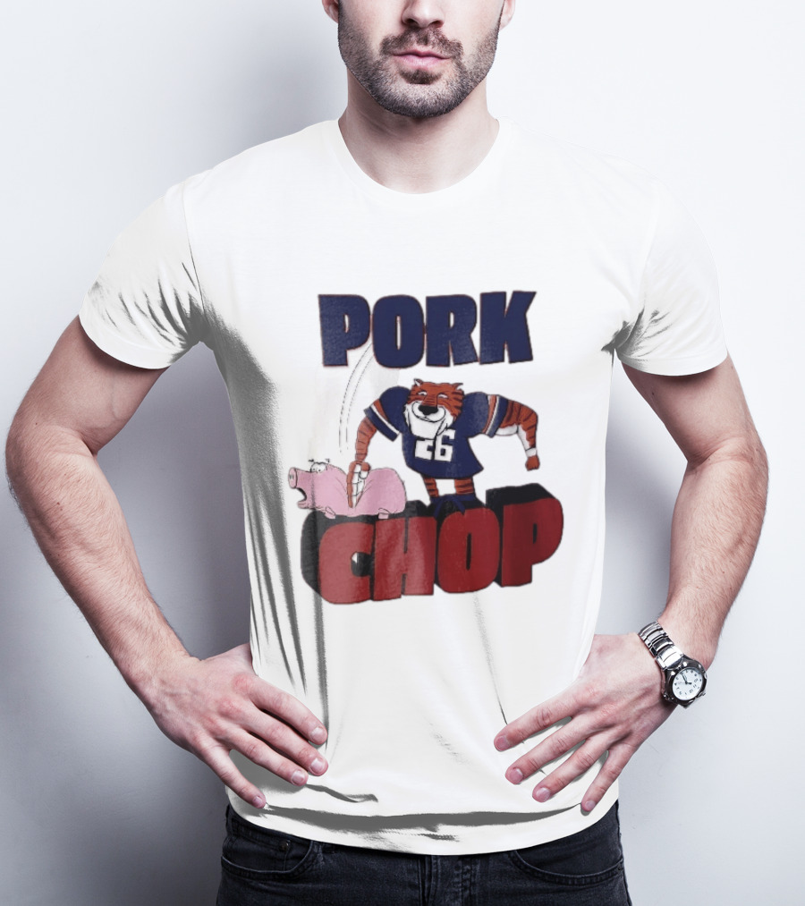 Pork Chop Cartoon Tiger 26 Football Player Hitting Pig T-Shirt