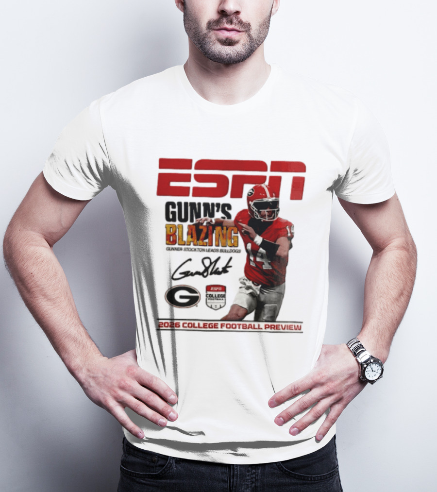 ESPN Gunn's Blazing Georgia Bulldogs 2026 College Football Preview Gunner Stockton T-Shirt