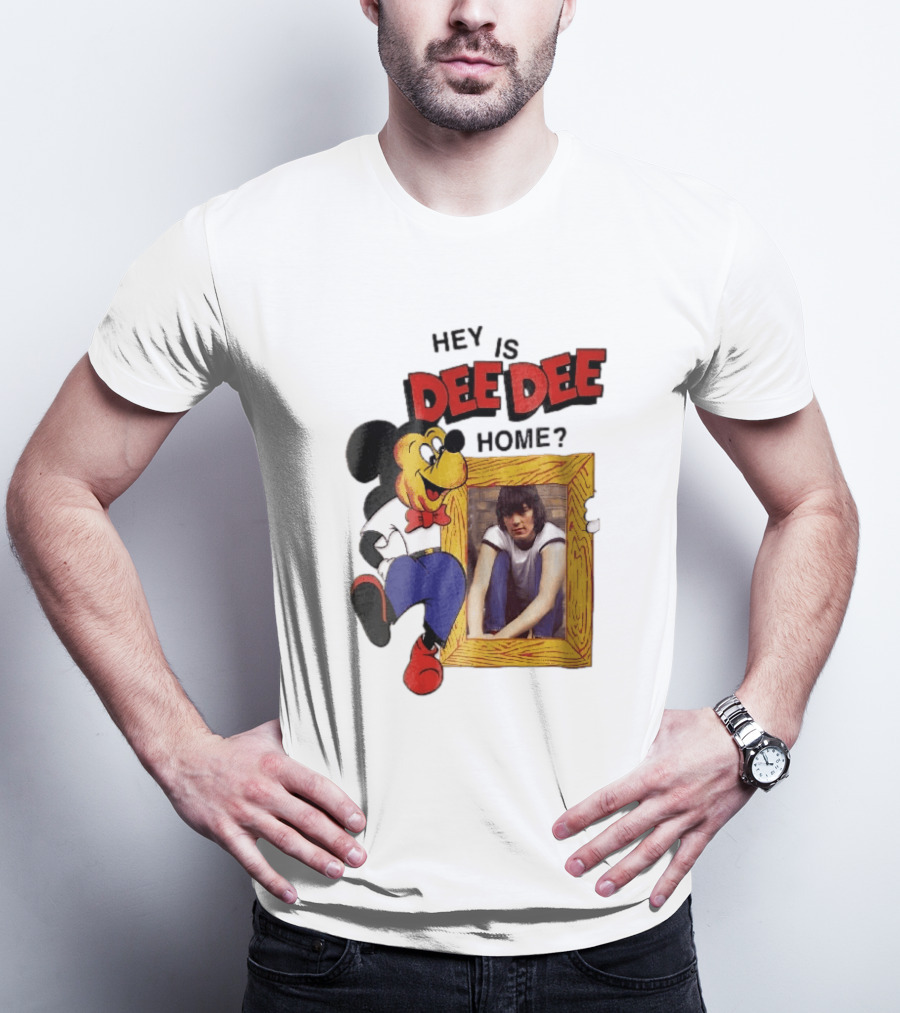 Hey Is Dee Dee Home Cartoon Mickey Mouse Holding Framed Photo T-Shirt