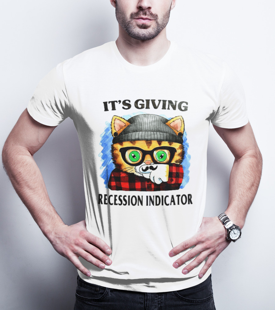 Hipster Cat Glasses Beanie Flannel It's Giving Recession Indicator T-Shirt