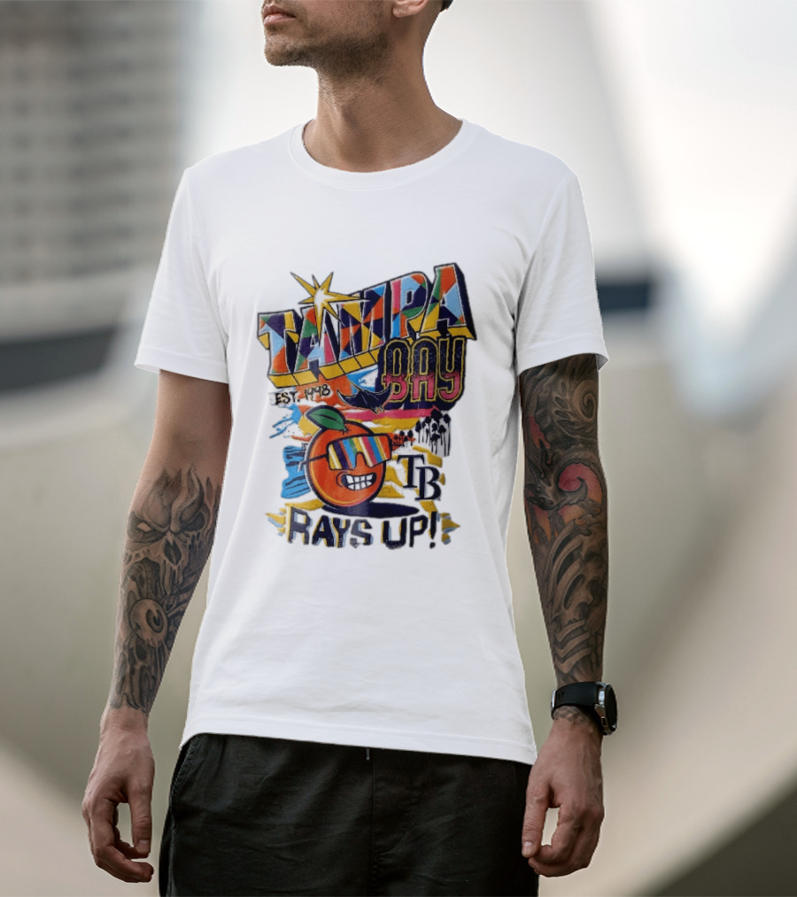Tampa Bay Rays Est 1998 Cartoon Orange Sunglasses Palm Trees Stingray Rays Up T-Shirt