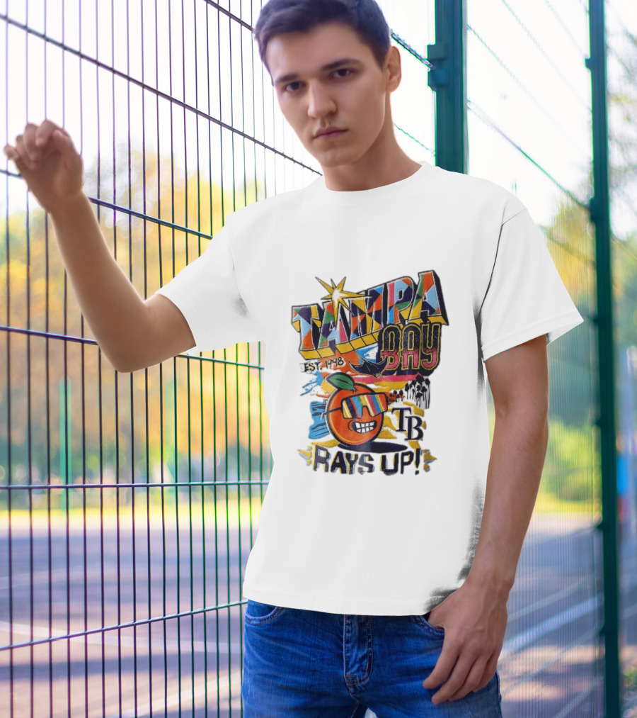 Tampa Bay Rays Est 1998 Cartoon Orange Sunglasses Palm Trees Stingray Rays Up T-Shirt