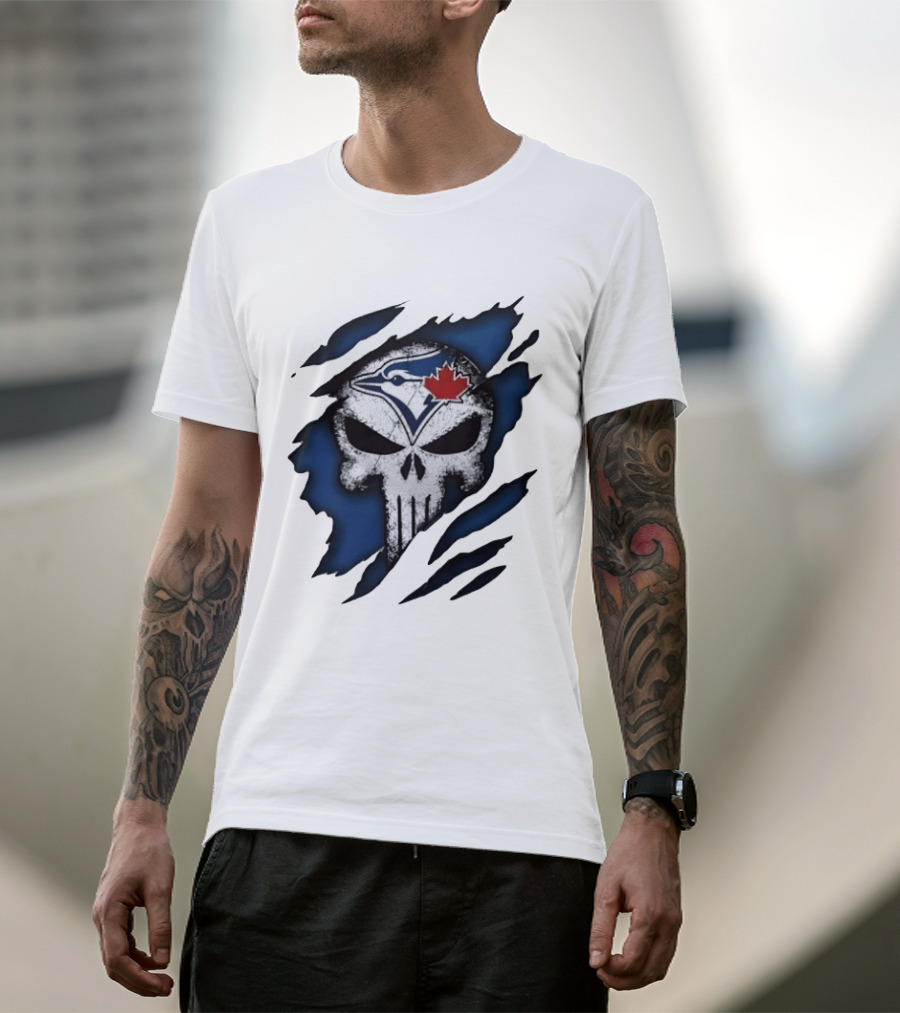 Toronto Blue Jays Punisher Skull Ripped Fabric Men's T-Shirt