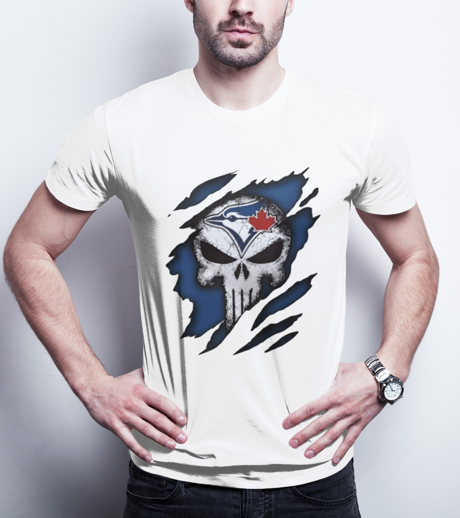 Toronto Blue Jays Punisher Skull Ripped Fabric Men's T-Shirt