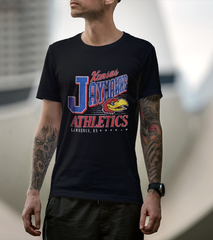 Kansas Jayhawks Athletics Lawrence KS Distressed Bird Head Stars T-Shirt