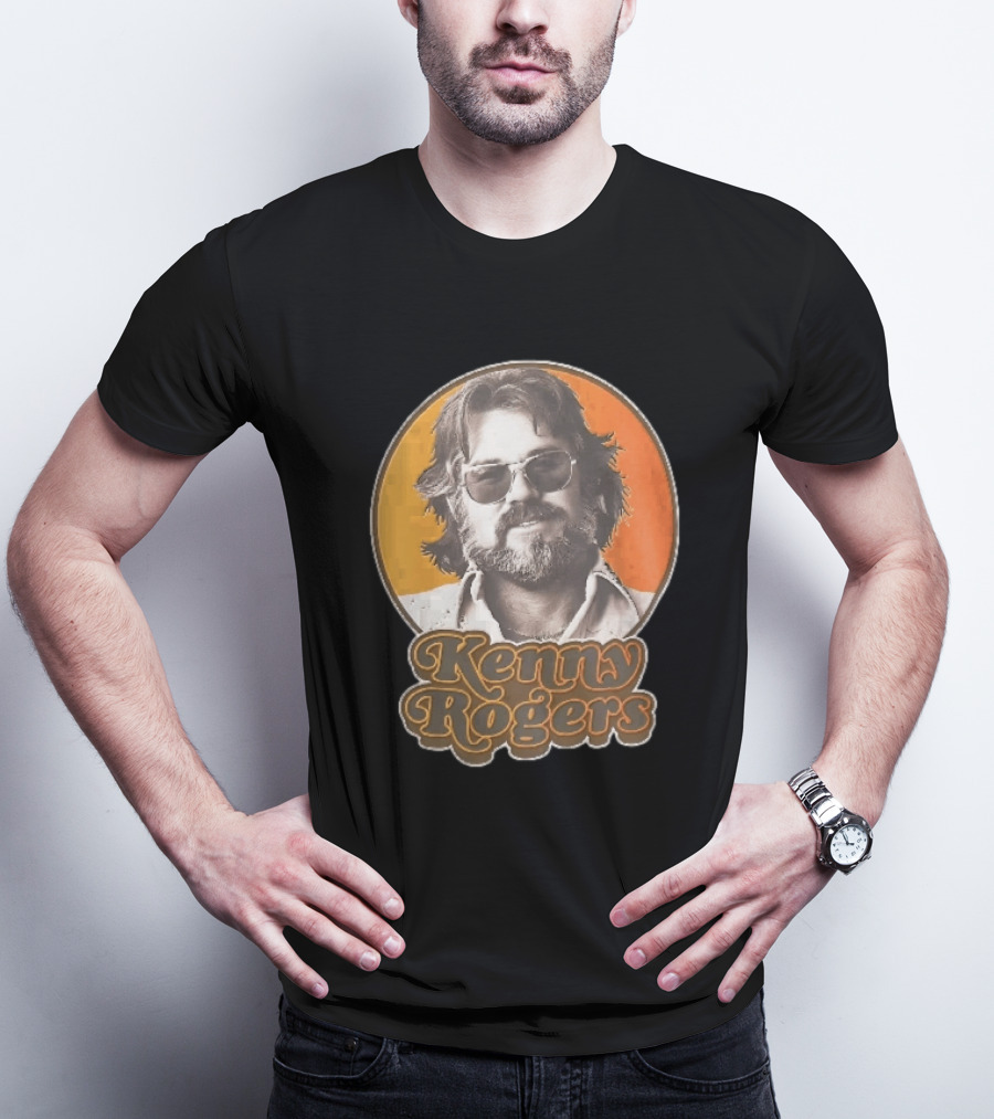 Kenny Rogers Retro Sunglasses Beard 70s Style Orange T-Shirt