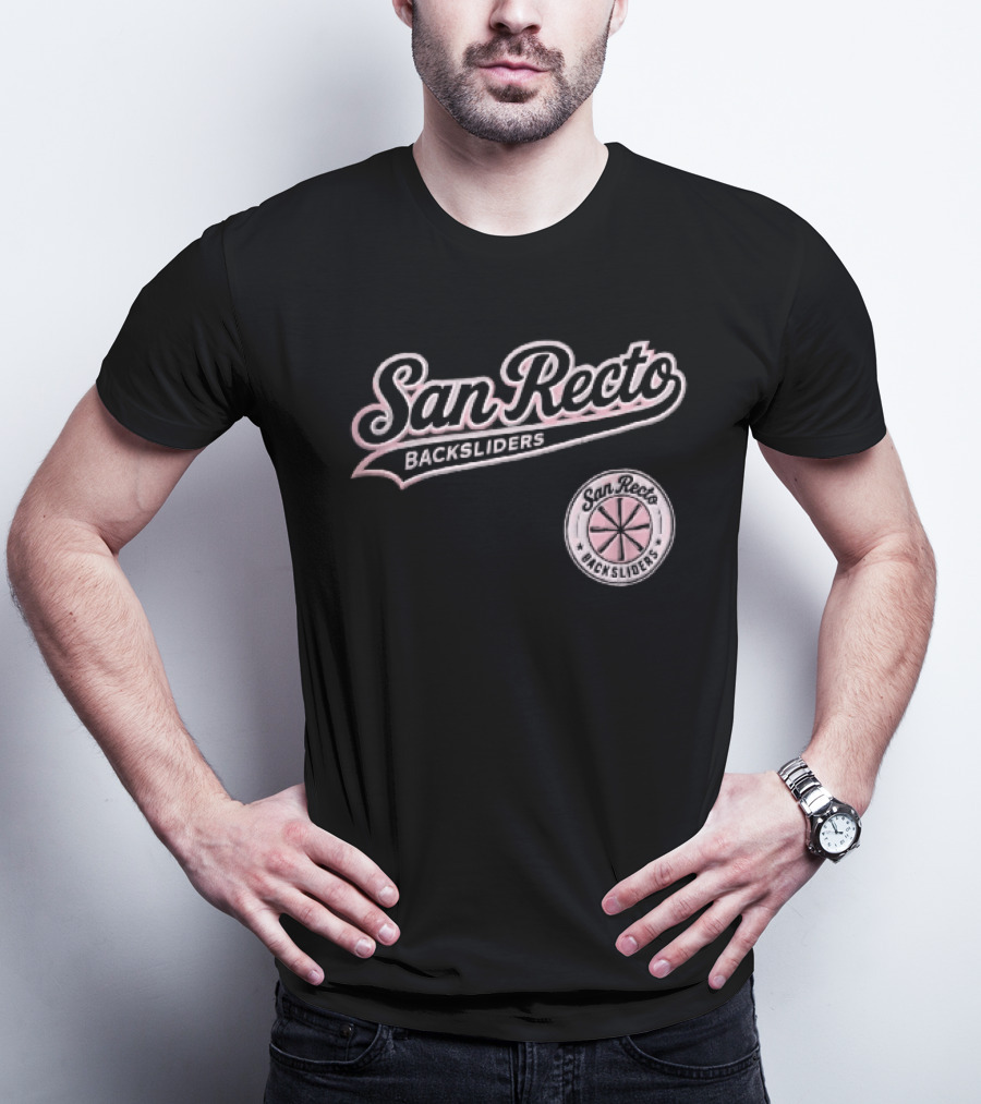 San Recto Backsliders Pink Script Circular Baseball Bat T-Shirt