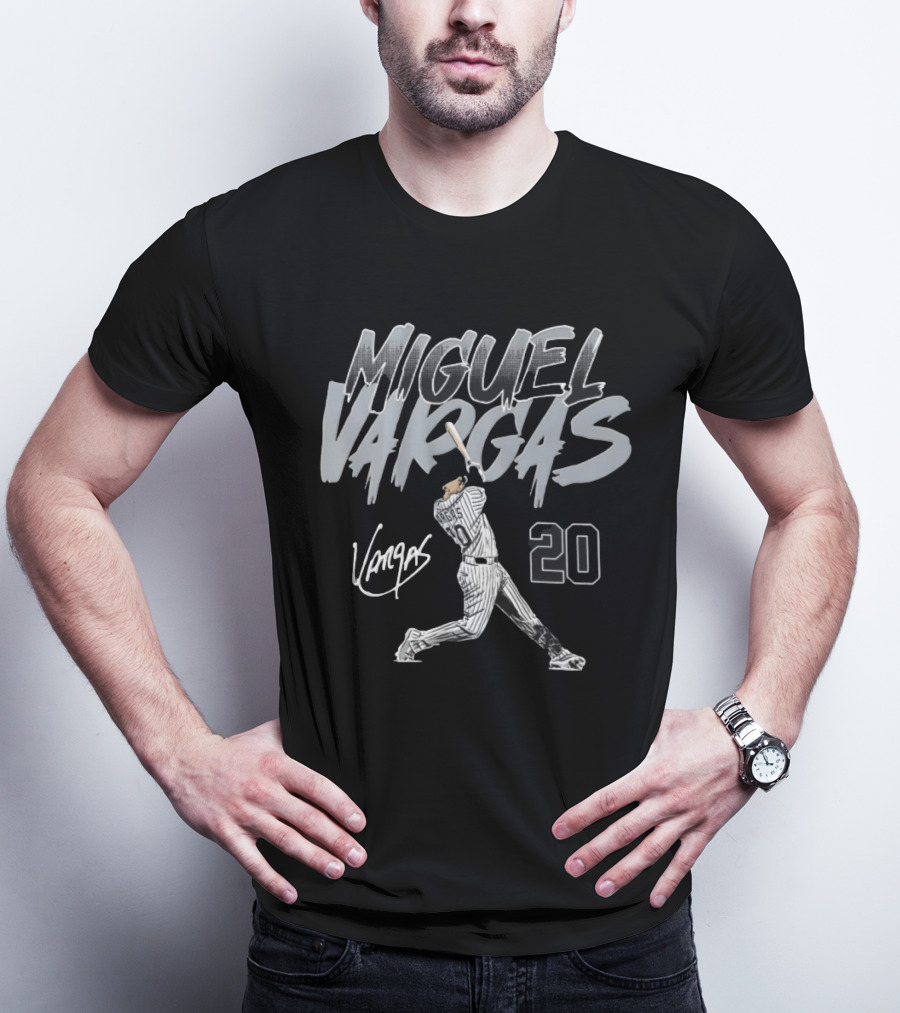Miguel Vargas 20 Chicago White Sox Baseball Slugger Swing T-Shirt