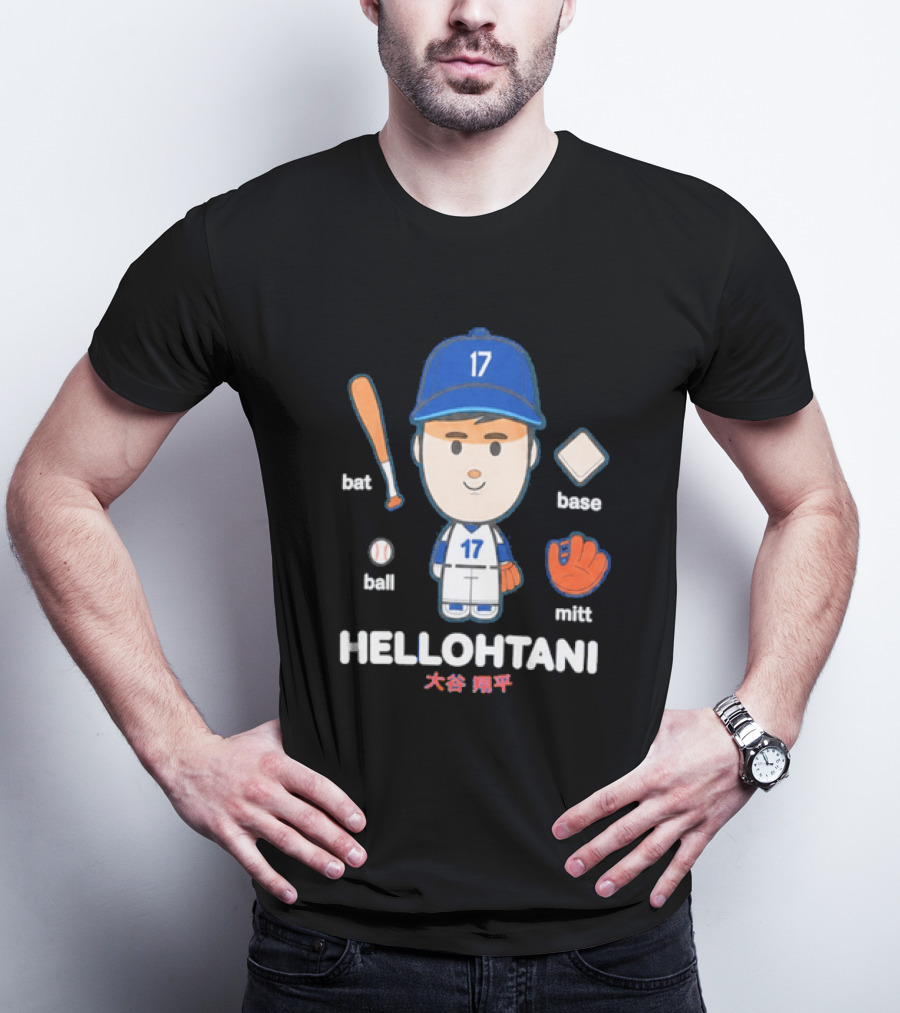 Shohei Ohtani Hellohtani Bat Ball Base Mitt 17 Blue Cap Baseball Player T-Shirt