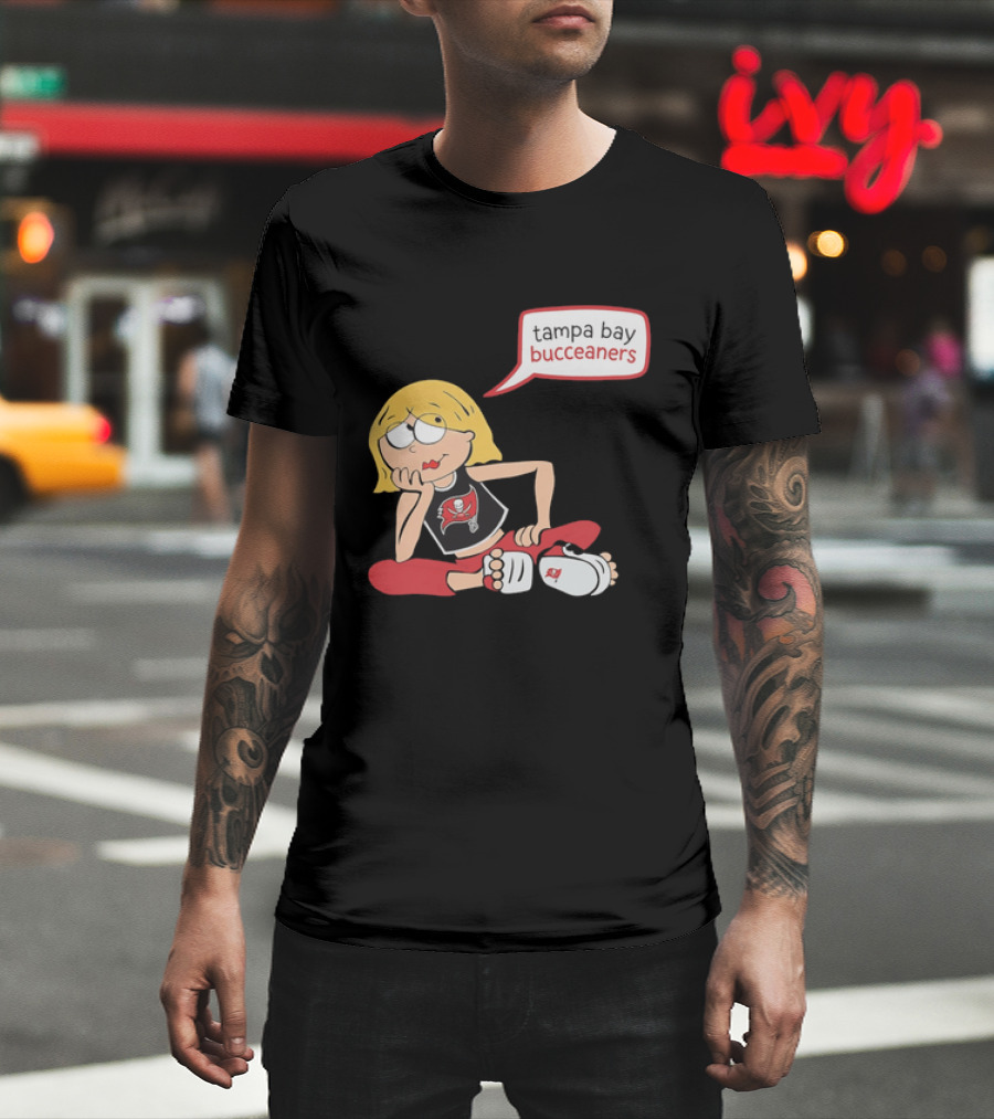 Tampa Bay Buccaneers Cartoon Blonde Girl Speech Bubble Red Pants T-Shirt