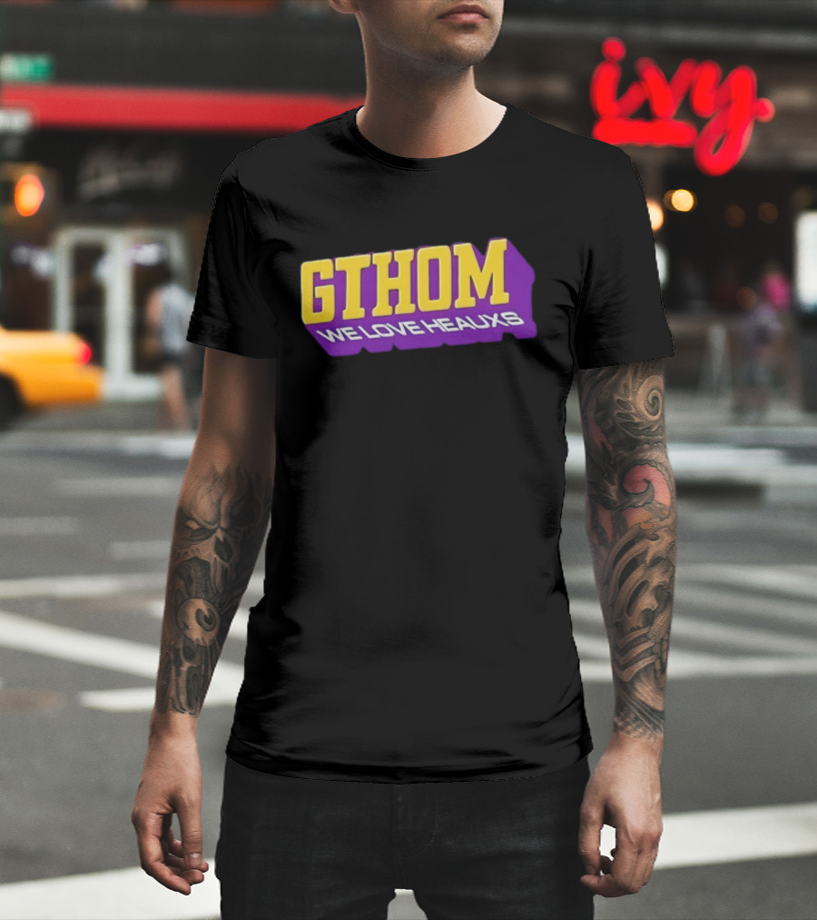 GTHOM We Love Heauxs Purple And Yellow Block Letters T-Shirt