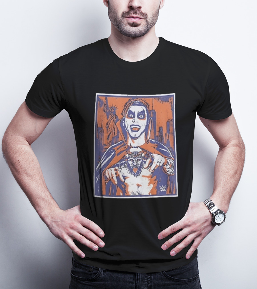 WWE Facepaint Wrestler At Liberty Statue Skyline With Demon Tattoo T-Shirt