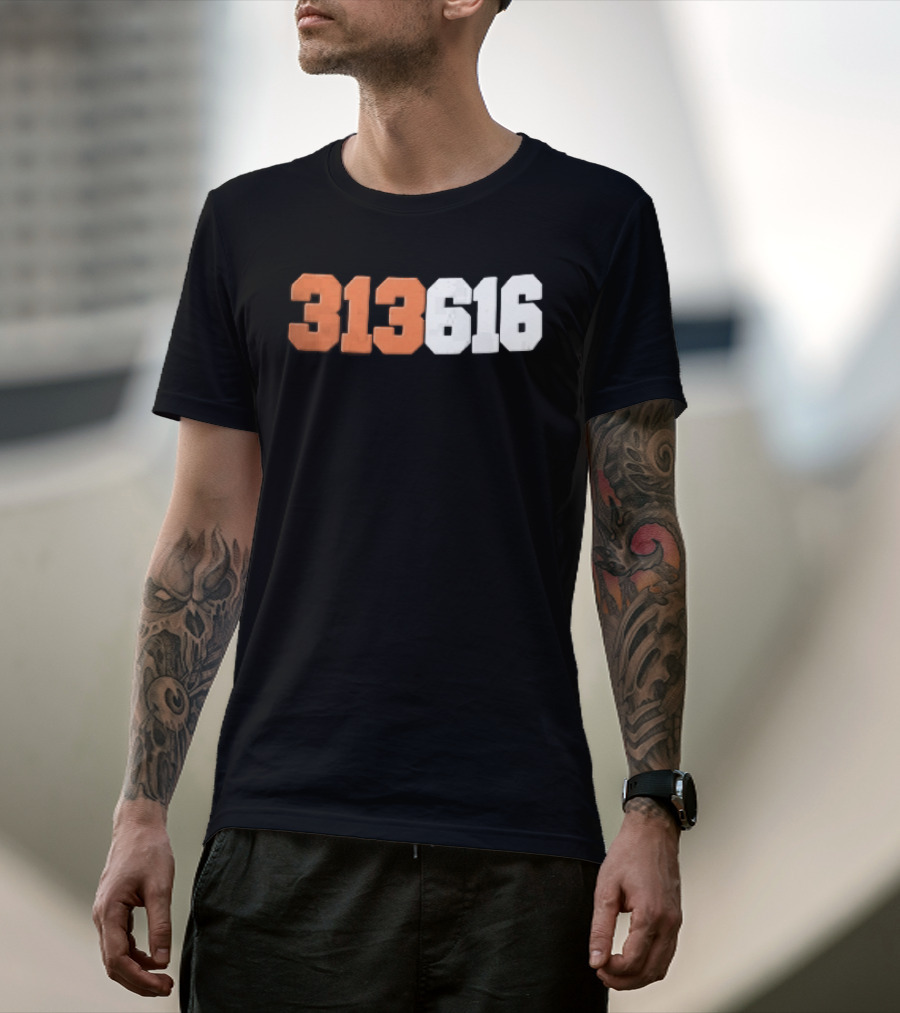 313616 Orange White Varsity Block Digits Jersey Numbers T-Shirt