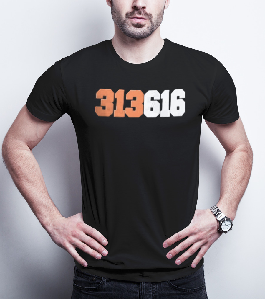 313616 Orange White Varsity Block Digits Jersey Numbers T-Shirt