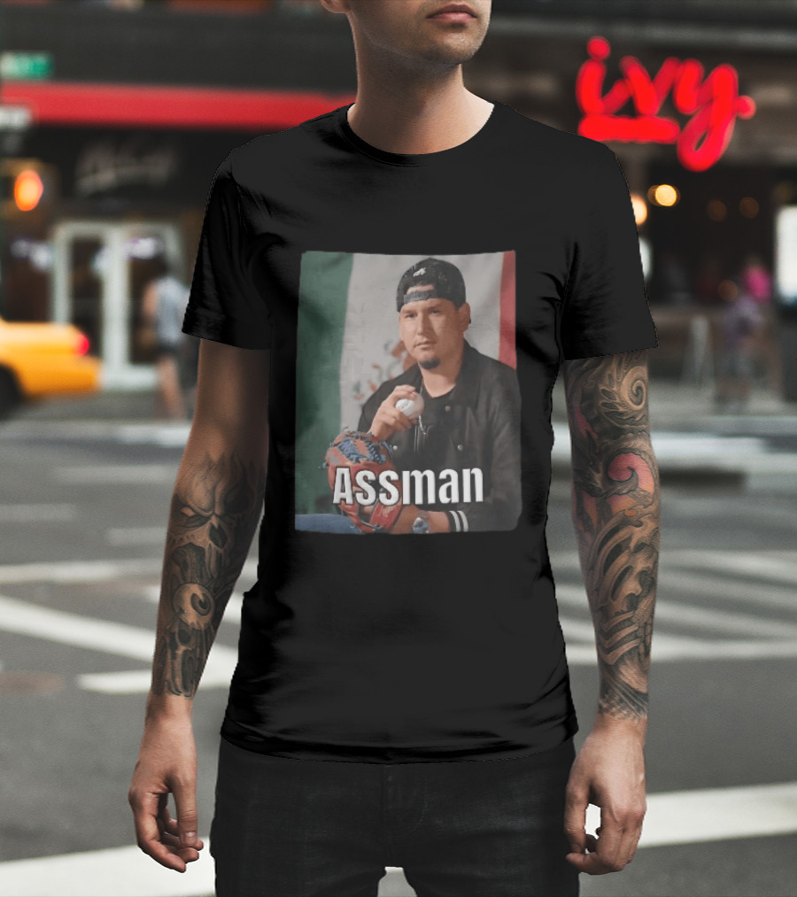 Assman Baseball Pitcher Holding Ball With Mexican Flag T-Shirt