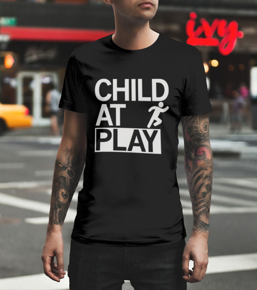 Child At Play Text With Running Figure T-Shirt