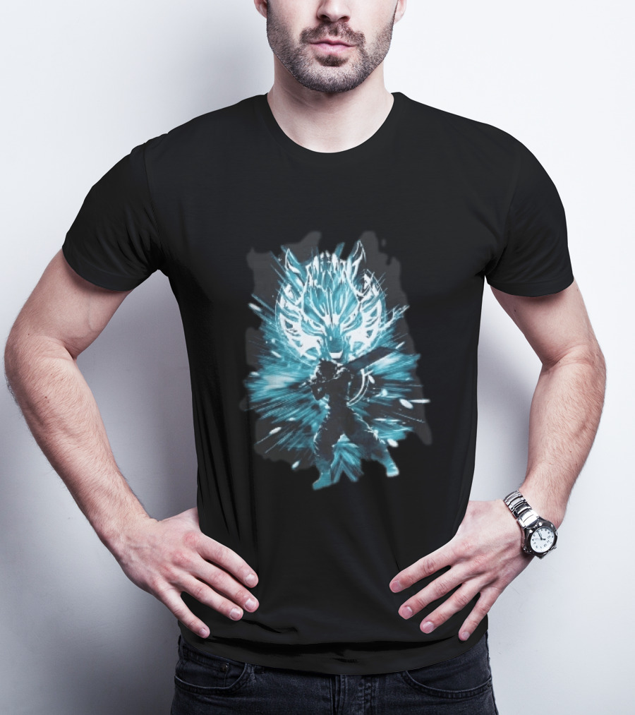 Cloud Strife Buster Sword Wolf Blue Energy Burst T-Shirt