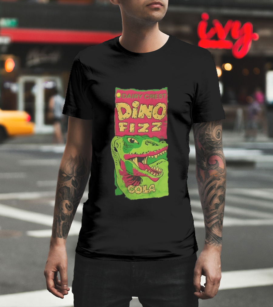 Dairy Crest Dino Fizz Cola Green Dinosaur Open Mouth Red T-Shirt
