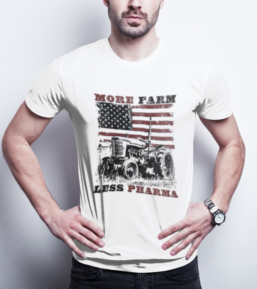 More Farm Less Pharma Distressed American Flag Tractor T-Shirt