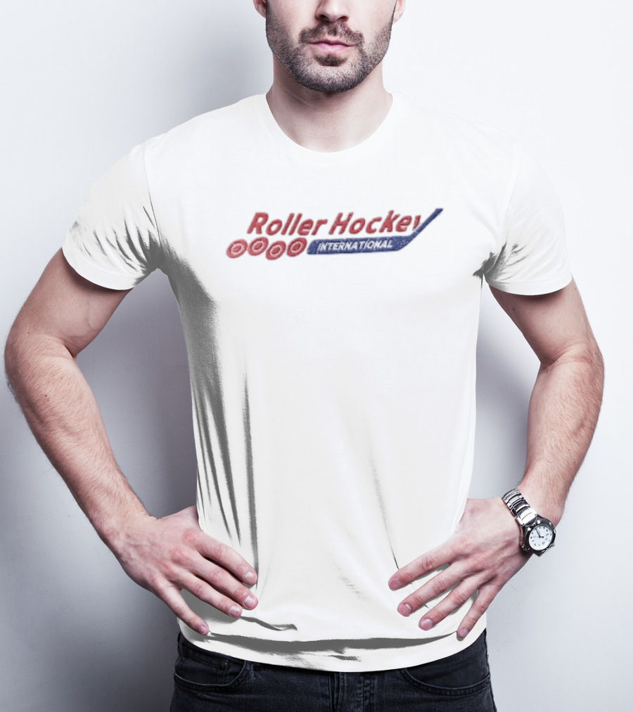 Roller Hockey International Red Inline Skate Wheels Blue Stick T-Shirt