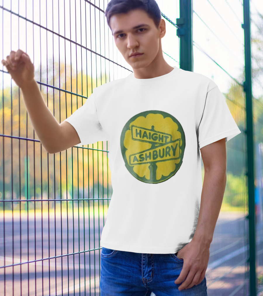 Haight Ashbury Street Sign Yellow Flower T-Shirt