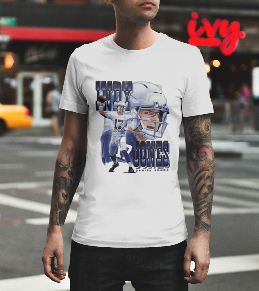 Indy Jones Football Quarterback Throwing Action Close Up Helmet T-Shirt