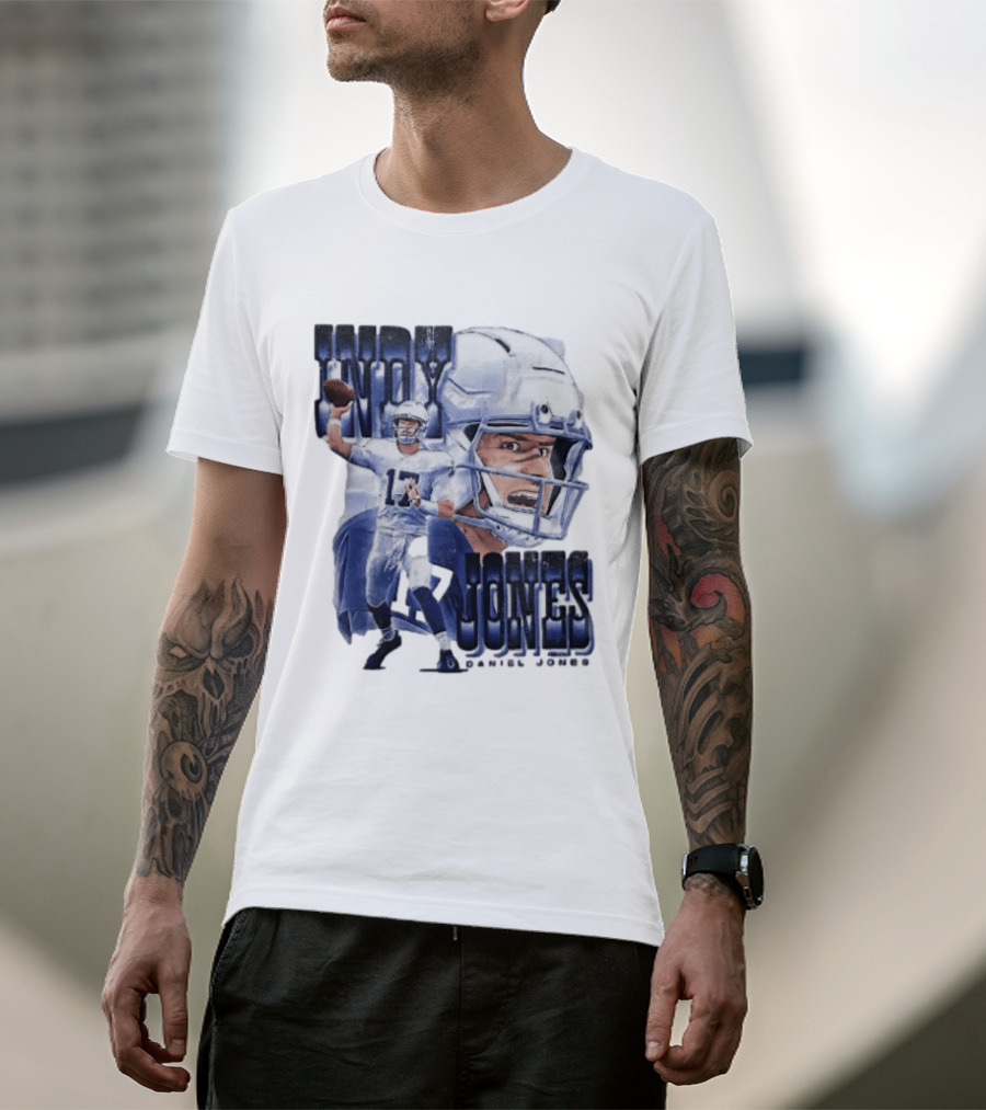 Indy Jones Football Quarterback Throwing Action Close Up Helmet T-Shirt