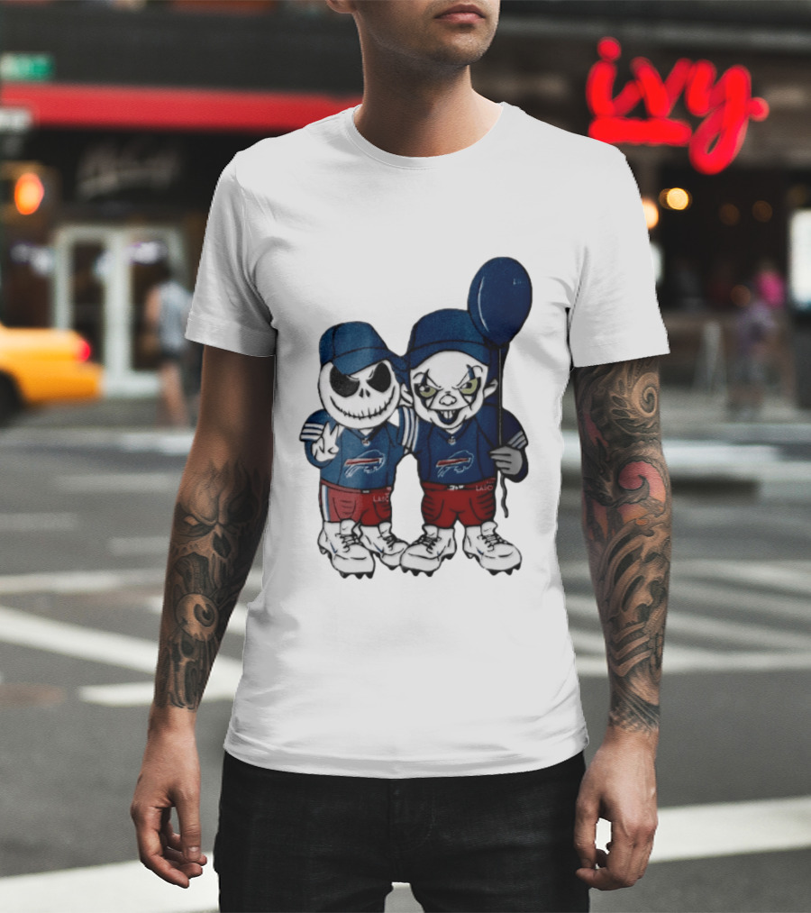 Buffalo Bills Halloween 2026 Jack Skellington Clown Balloon Football T-Shirt