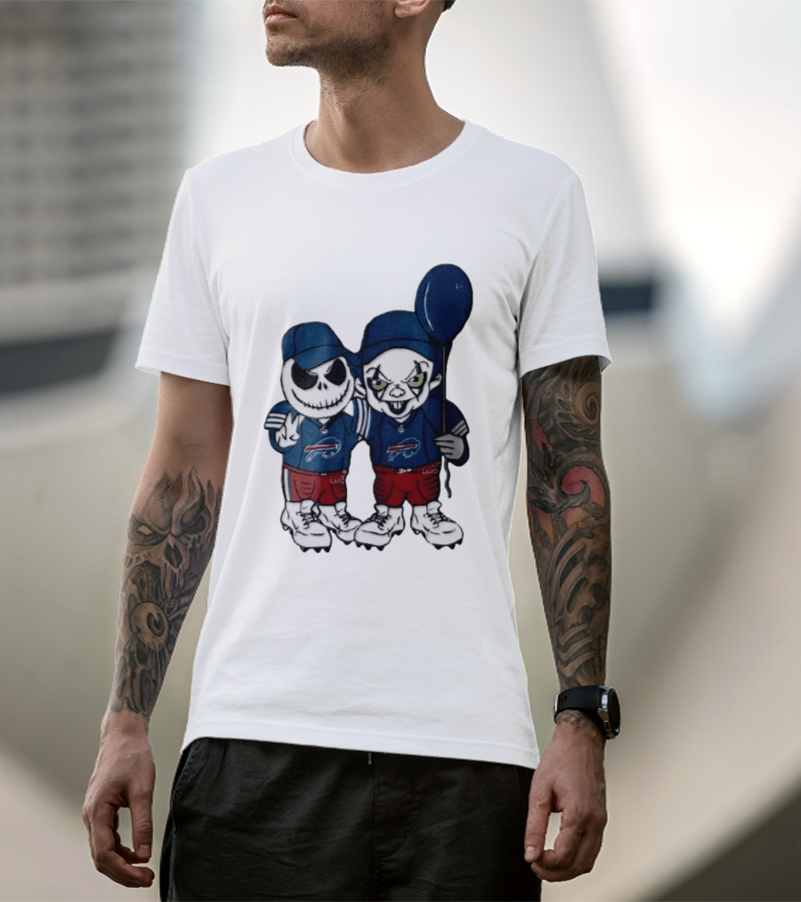 Buffalo Bills Halloween 2026 Jack Skellington Clown Balloon Football T-Shirt