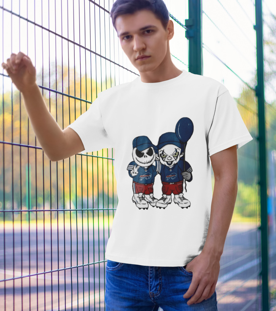 Buffalo Bills Halloween 2026 Jack Skellington Clown Balloon Football T-Shirt
