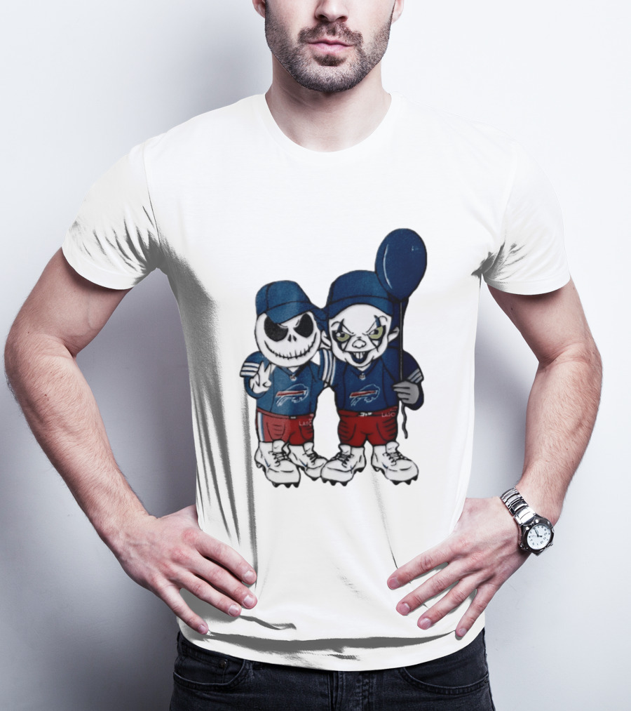 Buffalo Bills Halloween 2026 Jack Skellington Clown Balloon Football T-Shirt