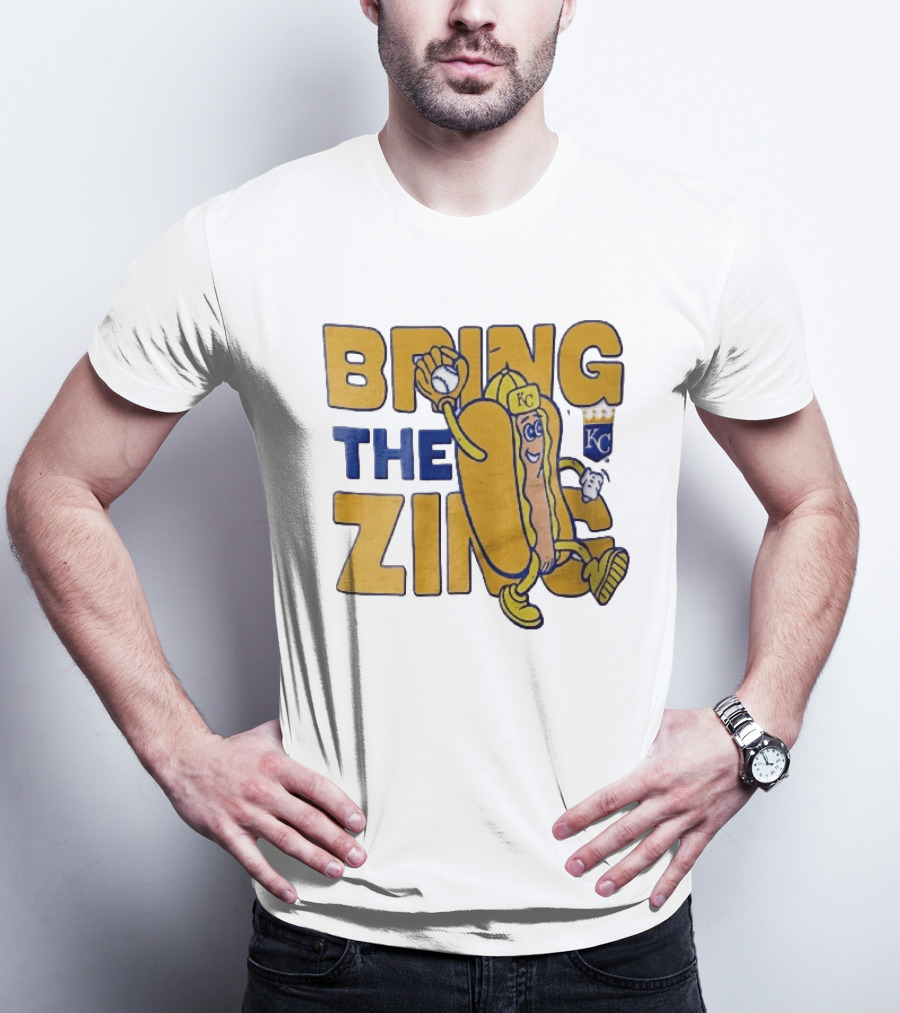 Kansas City Royals Bring The Zing Cartoon Hot Dog KC Baseball Glove T-Shirt