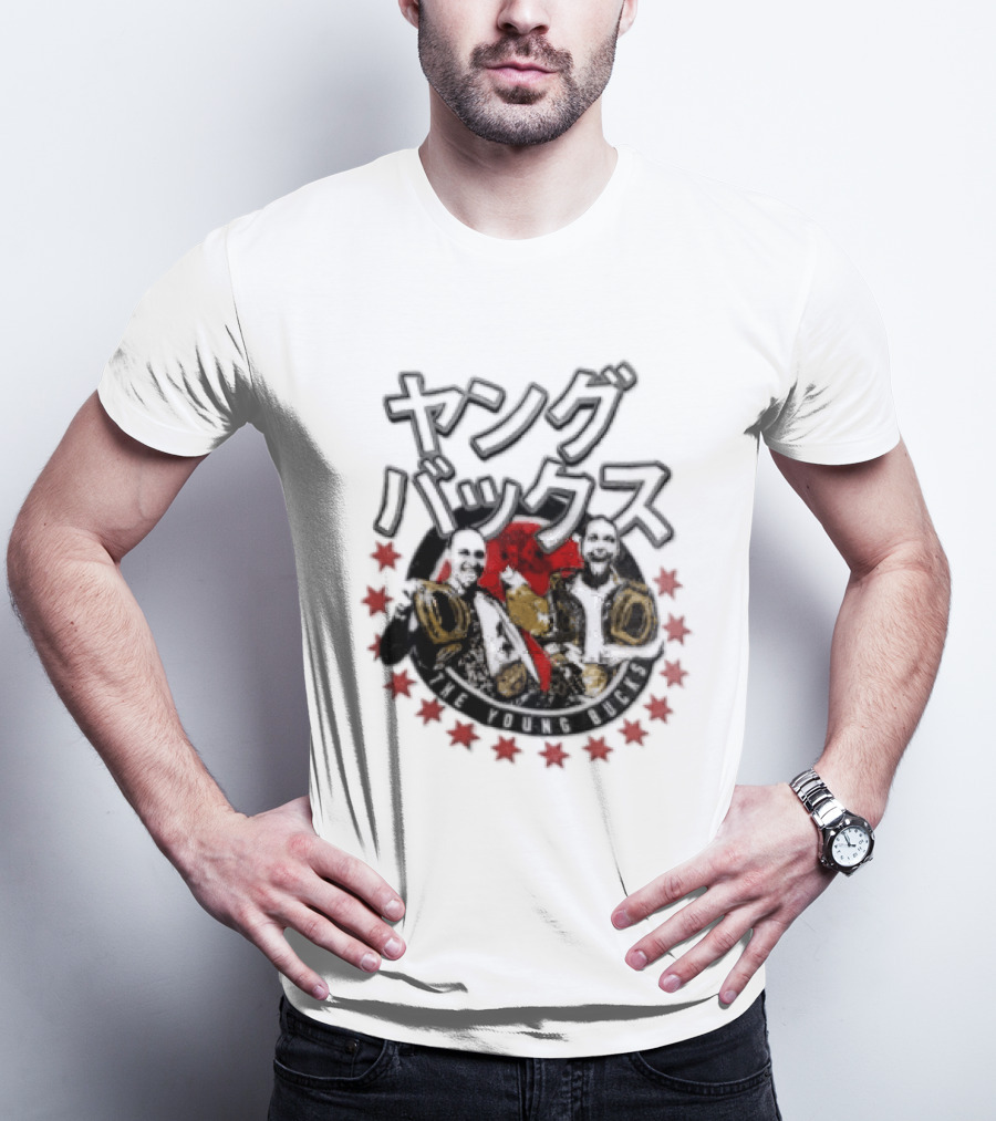 Young Bucks Wrestling Tag Team With Championship Belts And Red Star Circle T-Shirt