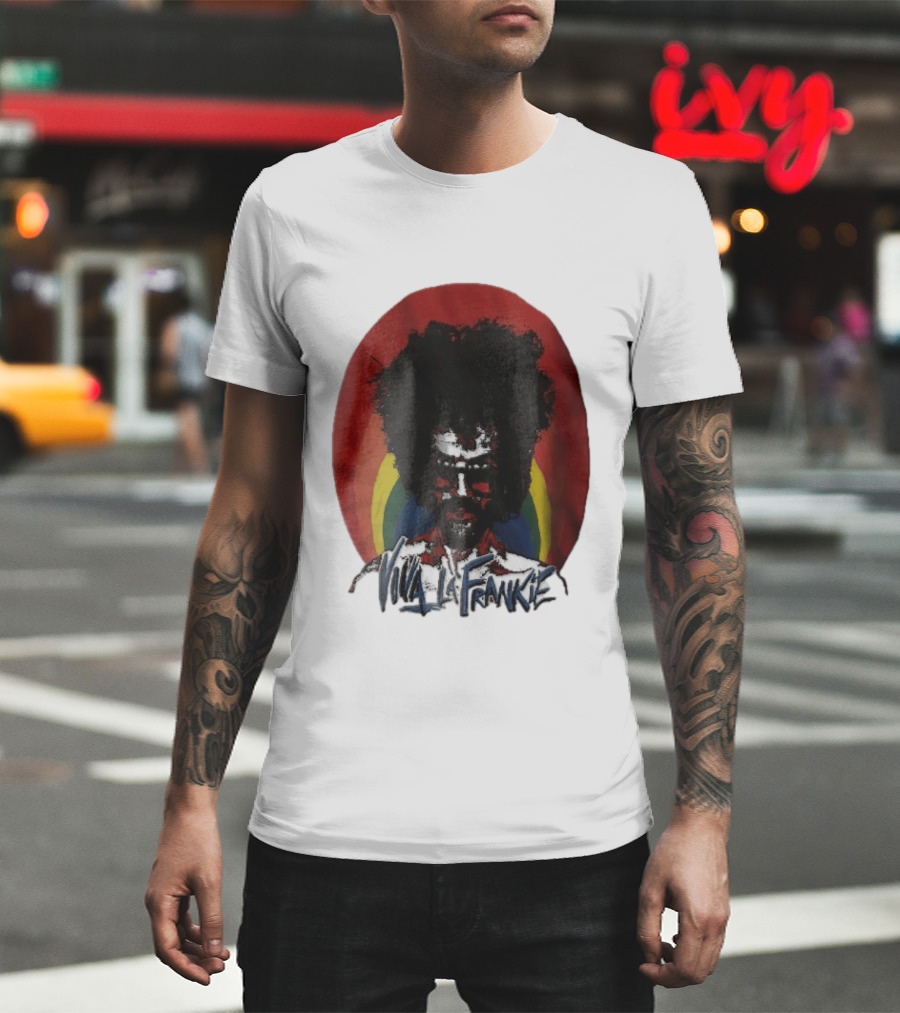 Viva LA Frankie Afro Man Glasses Rainbow Oval T-Shirt