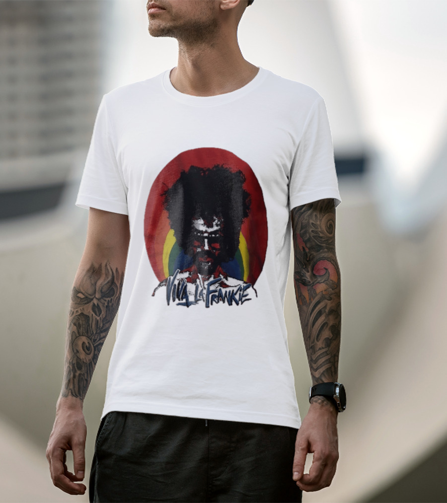 Viva LA Frankie Afro Man Glasses Rainbow Oval T-Shirt