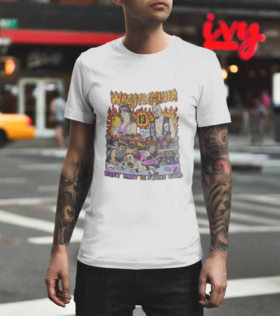 Wrestlemania 13 Bret Hart Vs Stone Cold Steve Austin Holy Shit Vintage Wrestling Battle T-Shirt