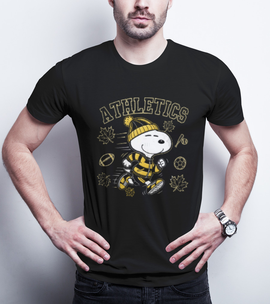 Athletics Snoopy Running Beanie Sports Equipment Maple Leaves Cartoon T-Shirt