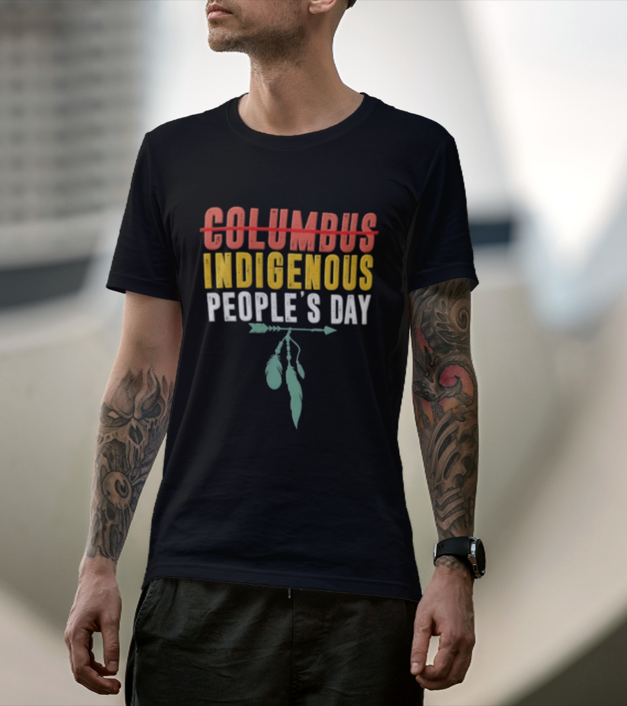 Indigenous People's Day Text With Arrow And Feathers T-Shirt