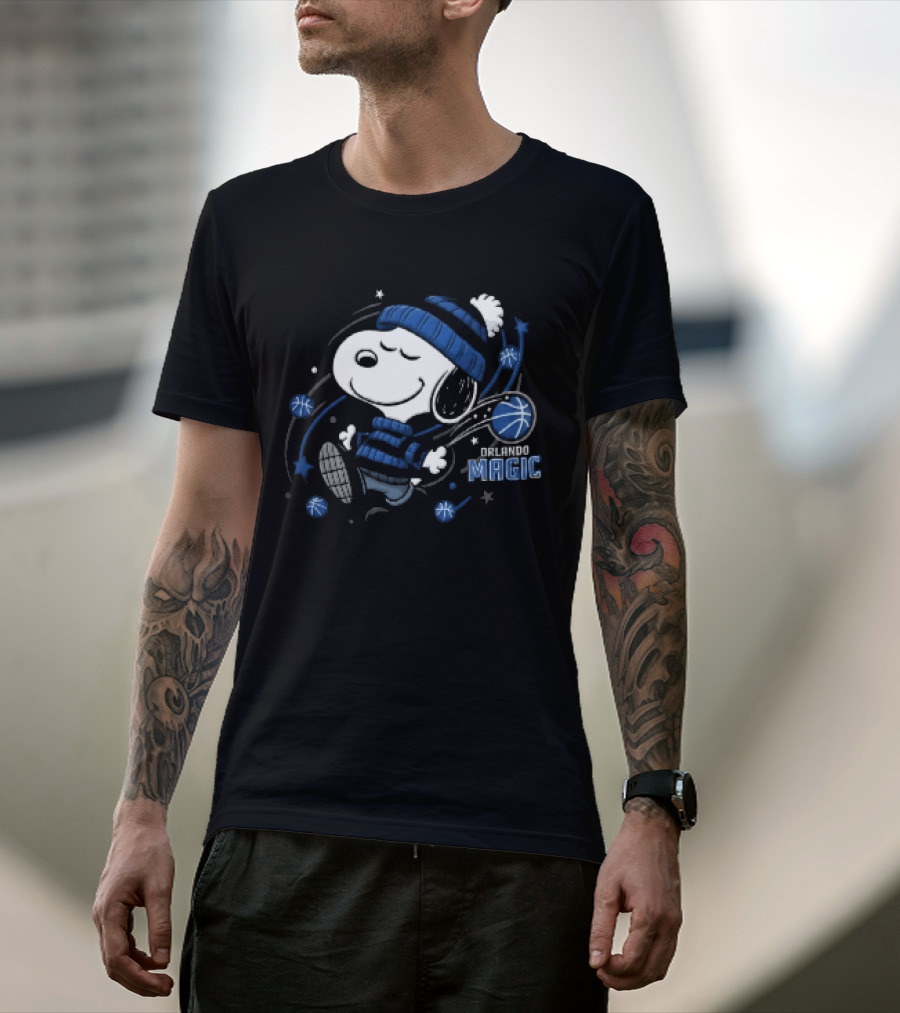 Snoopy Orlando Magic NBA Striped Beanie Basketball Stars T-Shirt