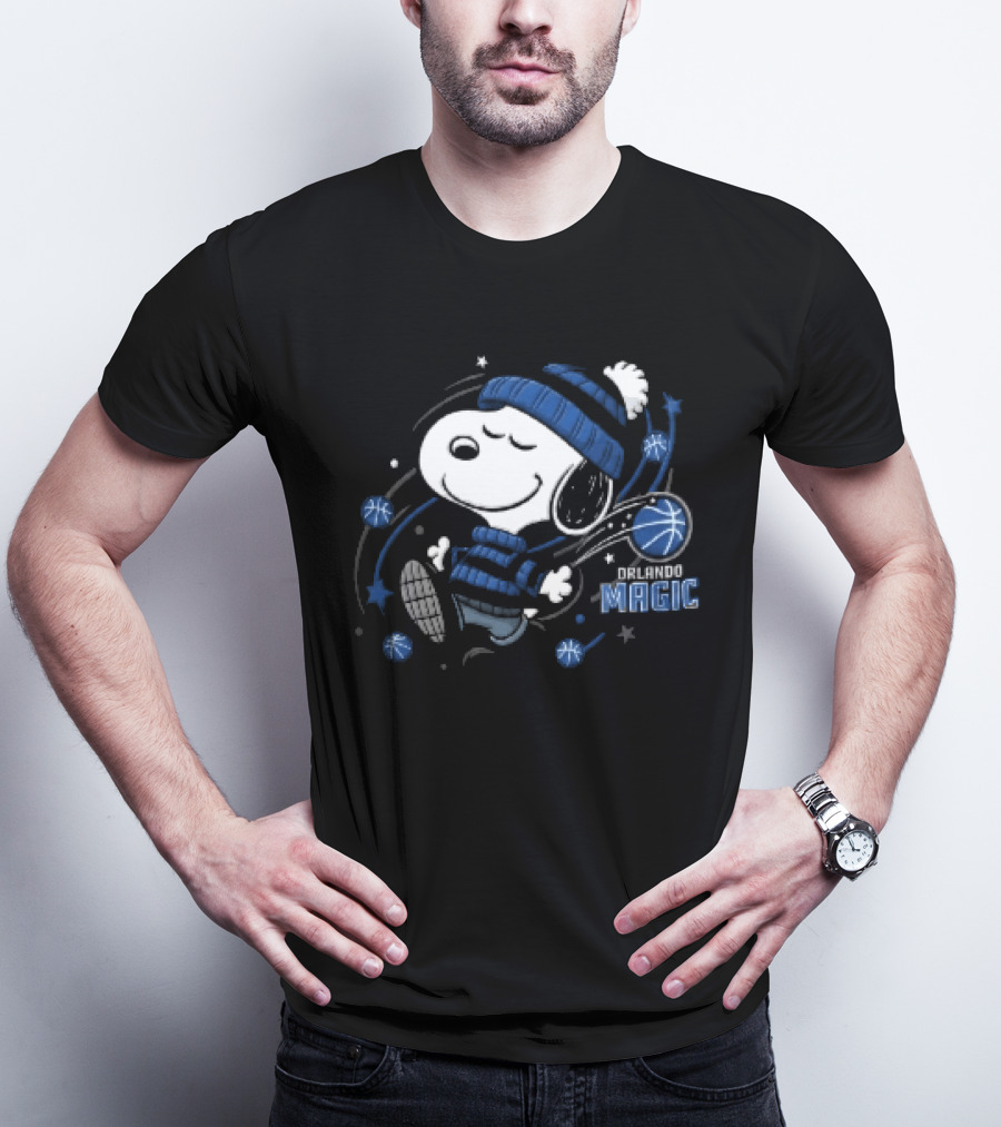 Snoopy Orlando Magic NBA Striped Beanie Basketball Stars T-Shirt