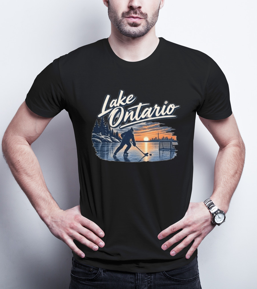 Lake Ontario Ice Hockey Sunset Silhouette With Toronto Cityscape T-Shirt