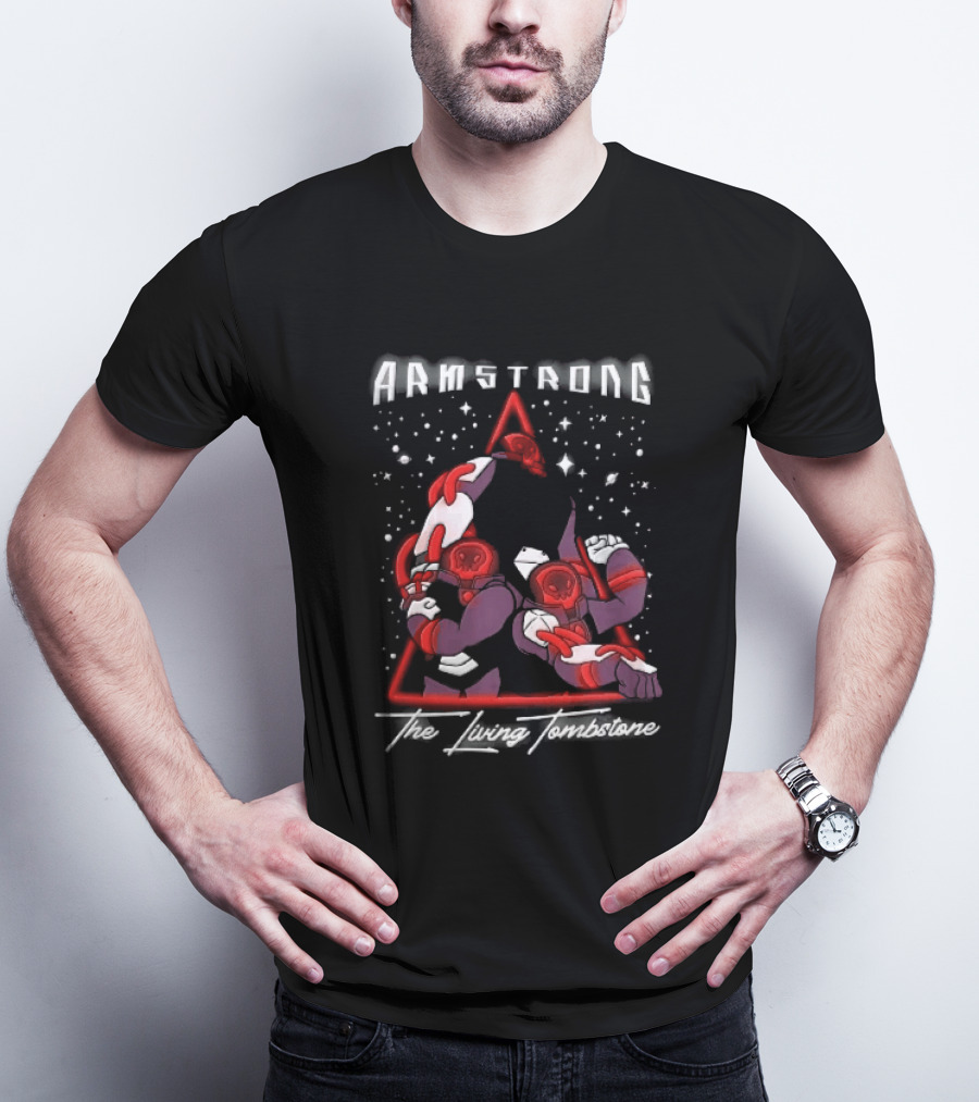 Armstrong Three Armored Sci Fi Astronauts Red Triangle Starfield Cartoon T-Shirt