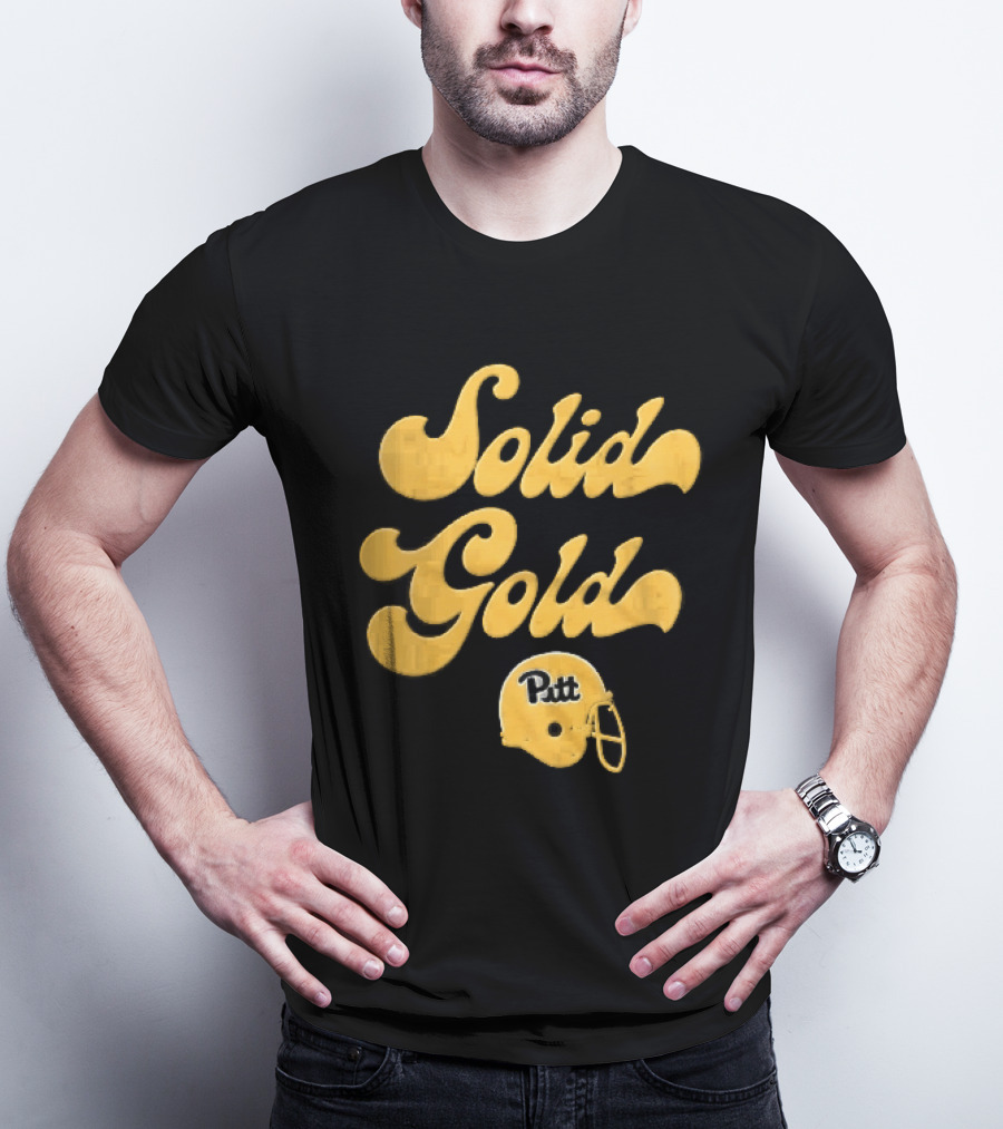 Pittsburgh Panthers Solid Gold Script Font Yellow Football Helmet T-Shirt