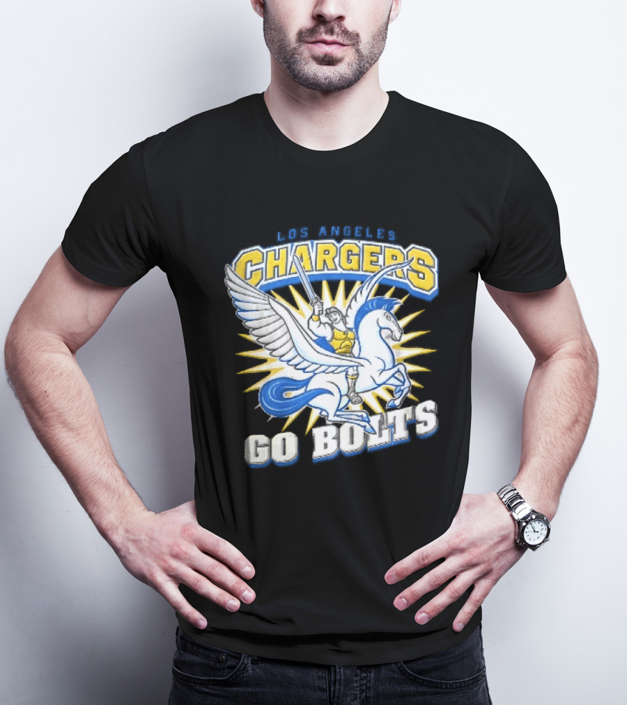 Los Angeles Chargers Go Bolts Hercules Pegasus Sword Cartoon Sunburst T-Shirt