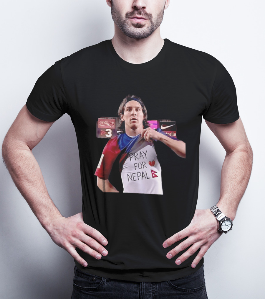 Messi Pray For Nepal 2026 Coca Cola Nike Estrella Football T-Shirt