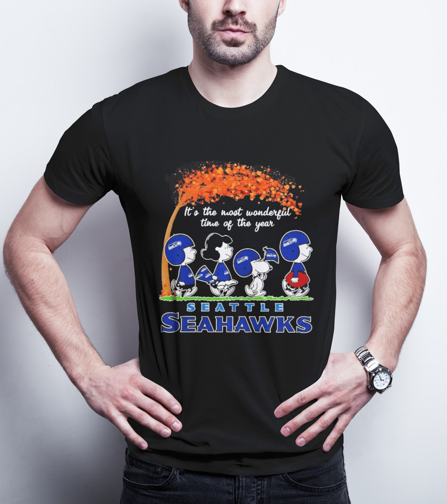 Seattle Seahawks Peanuts It's The Most Wonderful Time Of The Year 2026 T-Shirt