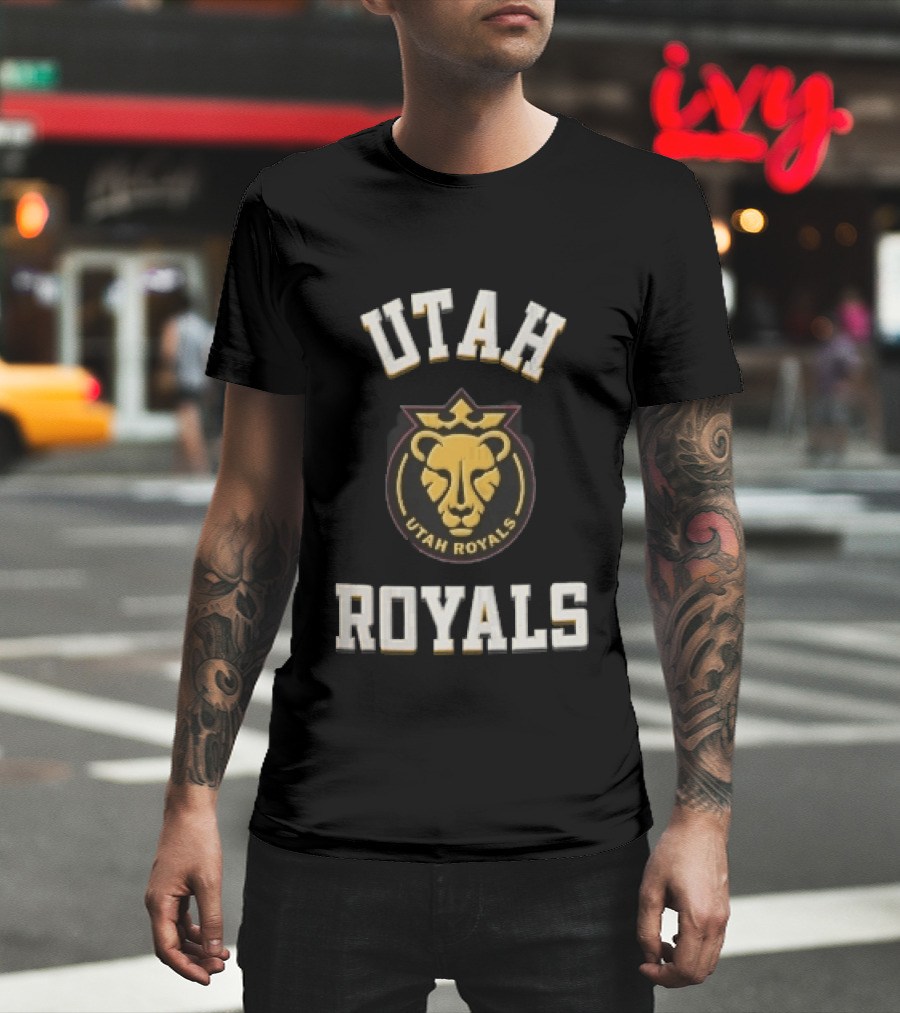 Utah Royals Varsity Lettering Lioness Crown Crest NWSL T-Shirt