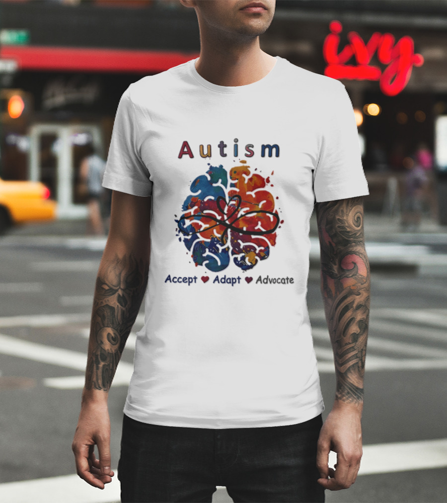 Autism Infinity Heart Accept Adapt Advocate Colorful Watercolor Brain T-Shirt