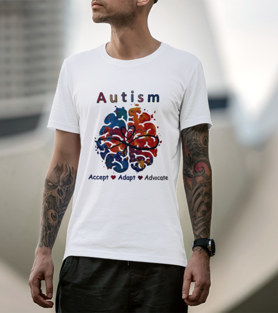 Autism Infinity Heart Accept Adapt Advocate Colorful Watercolor Brain T-Shirt