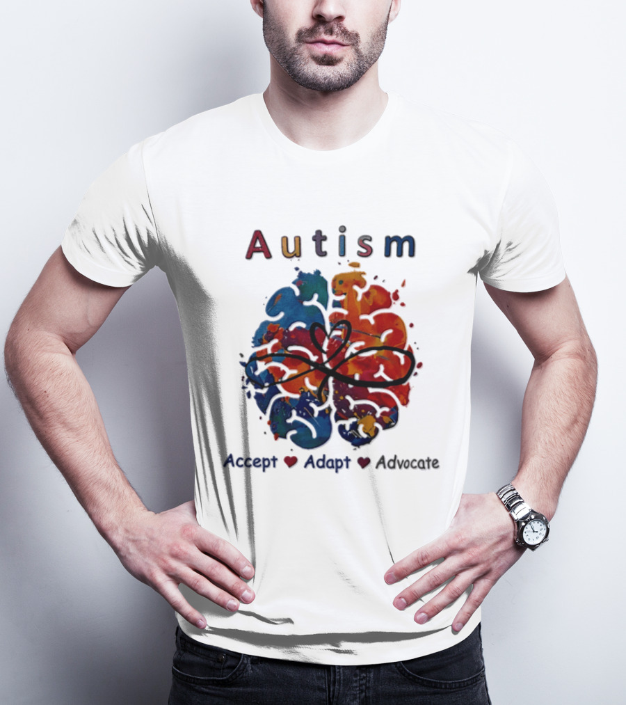Autism Infinity Heart Accept Adapt Advocate Colorful Watercolor Brain T-Shirt